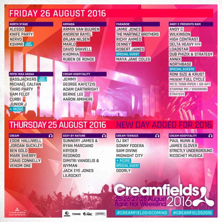 The Creamfields 2016 Line Up has arrived !!! | Rave Jungle
